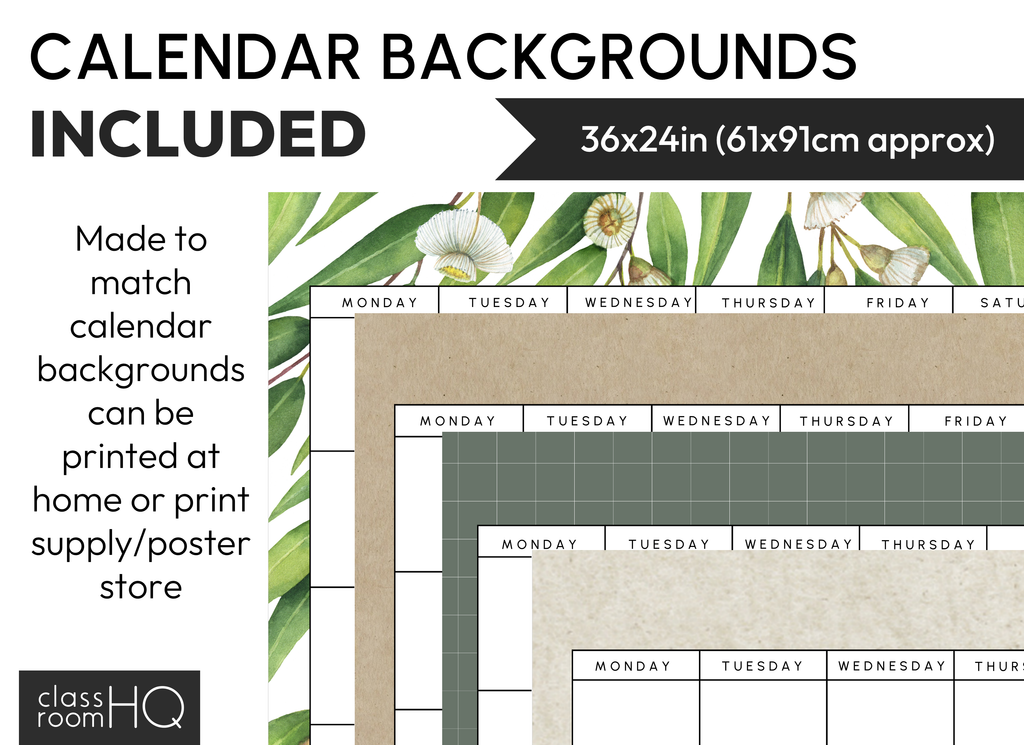 Australian Eucalyptus Theme Editable Large Class Calendar GUM LEAF ...