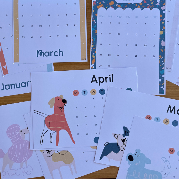 DOG DAYS Simple 1-Month to a Page Calendar - classroom HQ