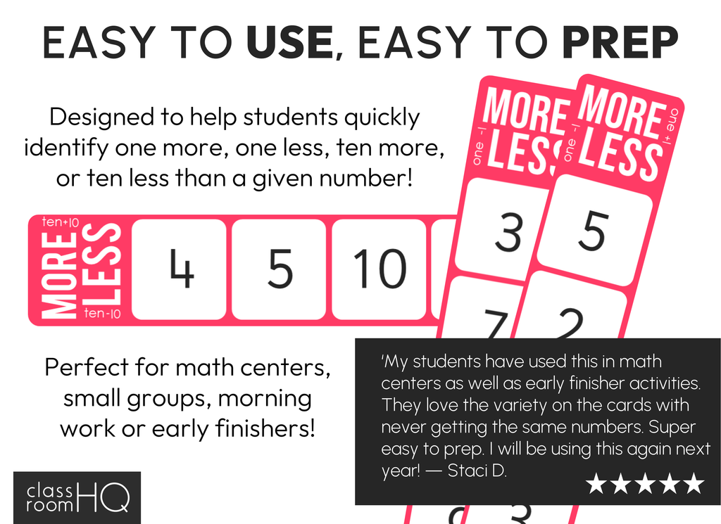Building Number Sense - One More, One Less, Ten More, Ten Less Number ...