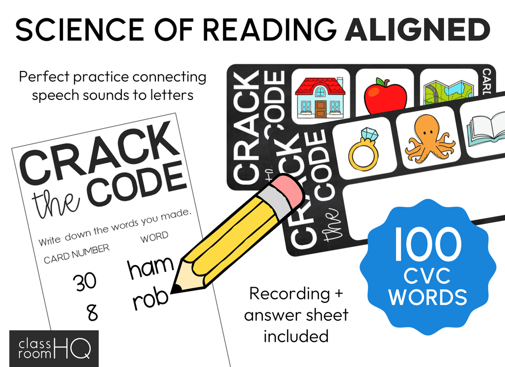 CVC Word Crack The Code Cards Phonemic Awareness CVC Word Practice for ...