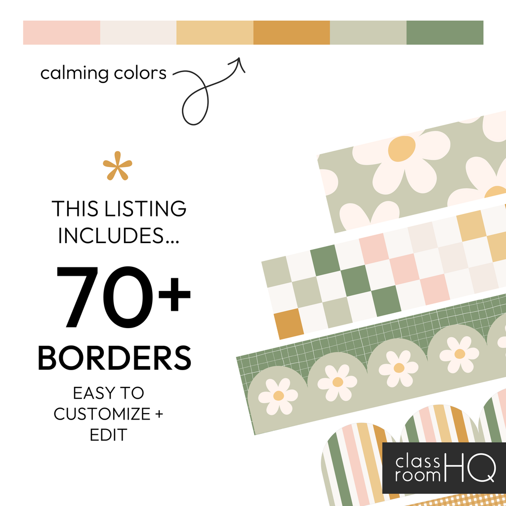Calm Retro Daisy Editable Bulletin Board Borders HAZY DAISY Classroom ...