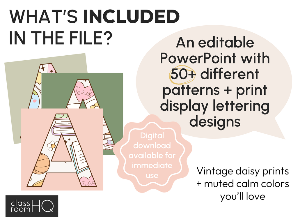 Calm Retro Daisy Editable Bulletin Board Lettering HAZY DAISY Classroom ...