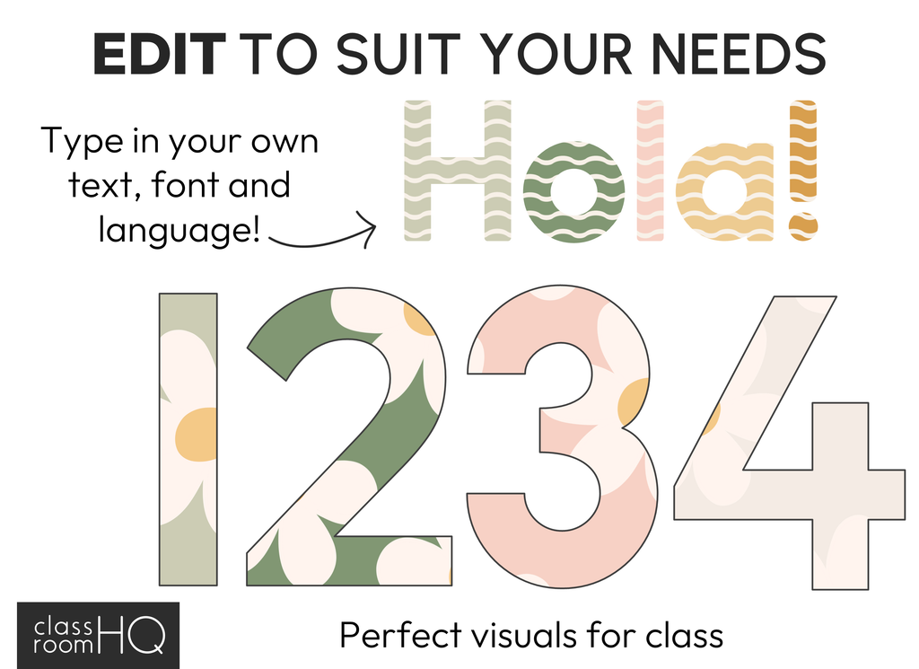 Calm Retro Daisy Editable Bulletin Board Lettering HAZY DAISY Classroom ...