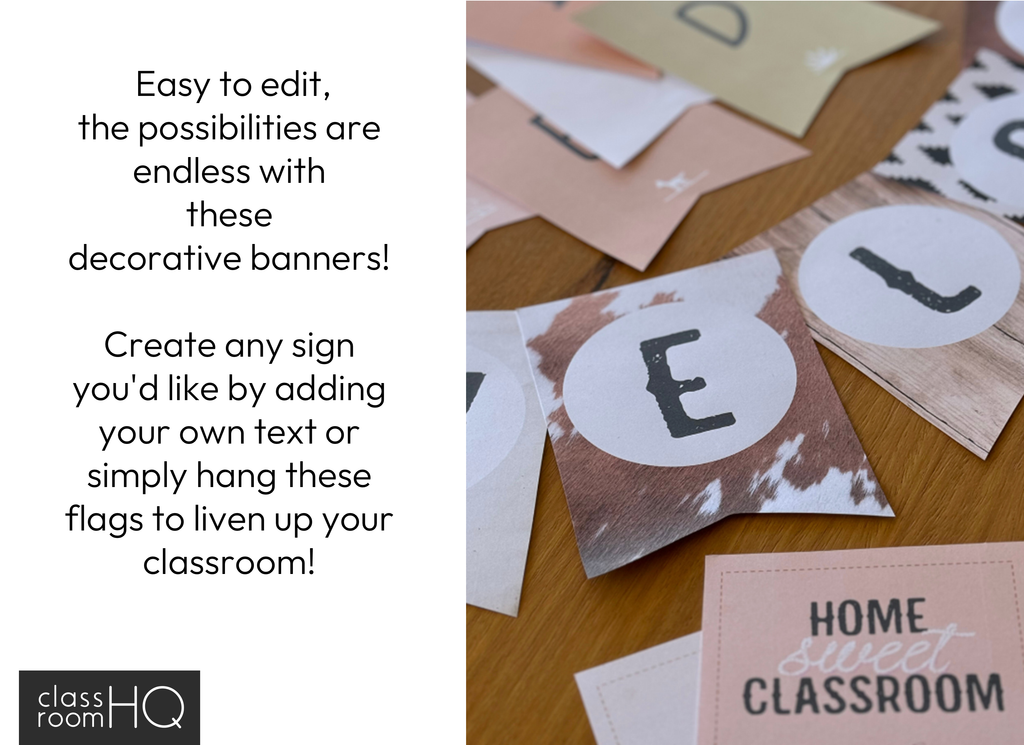 Vintage Southwestern Rustic Boho Editable Bulletin Board Bunting Pack ...