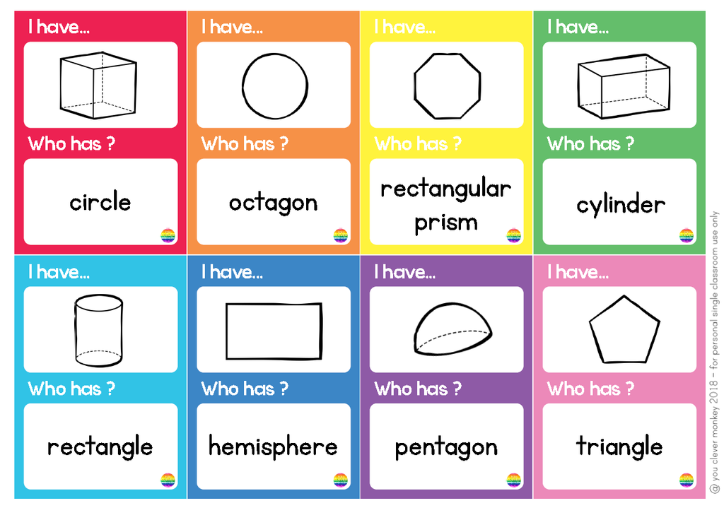 2D Shape + 3D Object I Have, Who Has Loop Card Game - classroom HQ