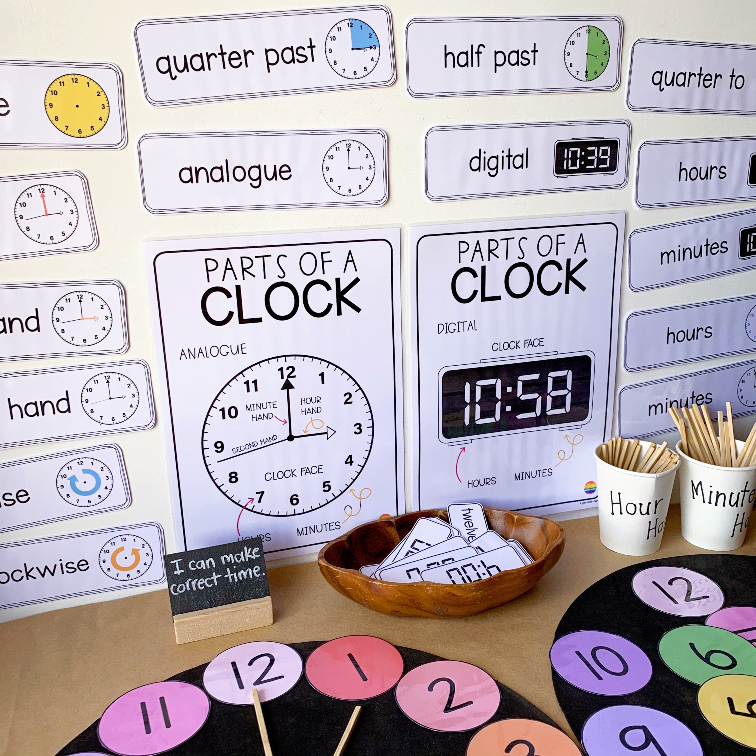 Telling Time Posters + Word Wall Pack - classroom HQ
