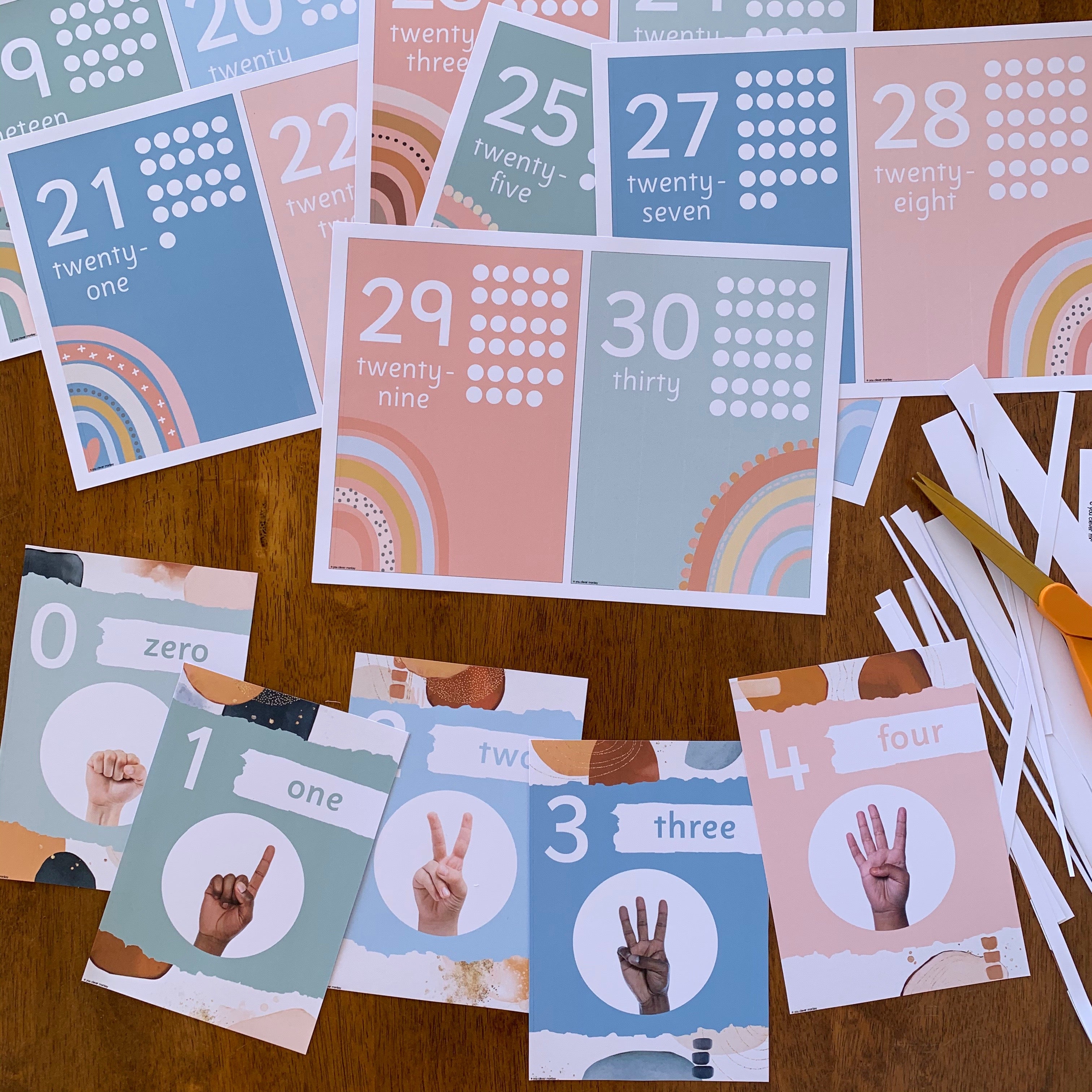 BOHO RAINBOW Number Posters 0-30 - classroom HQ