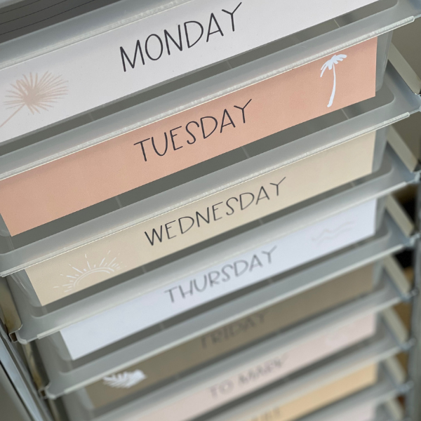 BOHO SUMMER 10 Drawer Rolling Cart Trolley Labels - classroom HQ