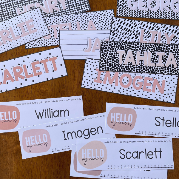 B+W NEUTRALS Desk Plates - classroom HQ
