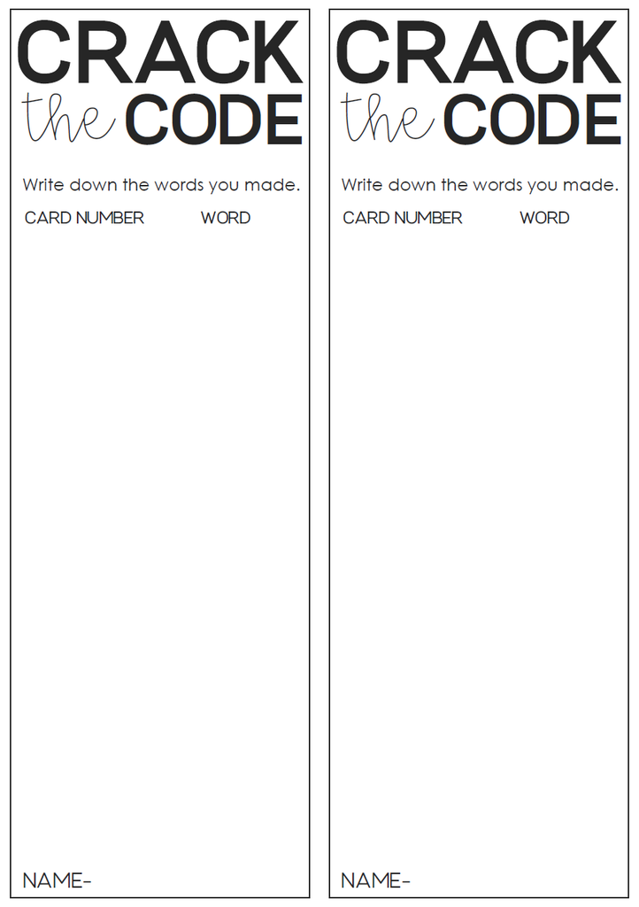 CCVC Word Crack The Code Cards