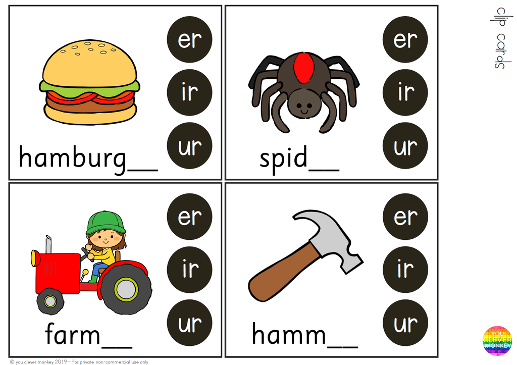 Digraph Clip Cards - ER IR UR - classroom HQ