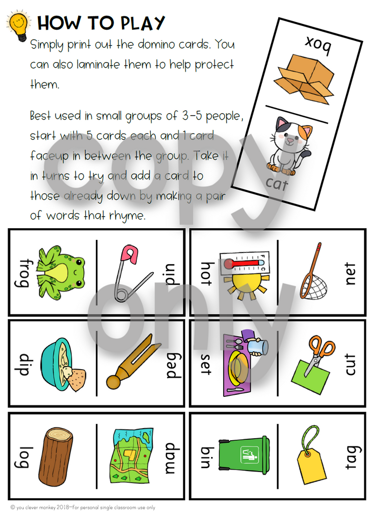 Domino Short Vowel Sound Word Family Cards - classroom HQ