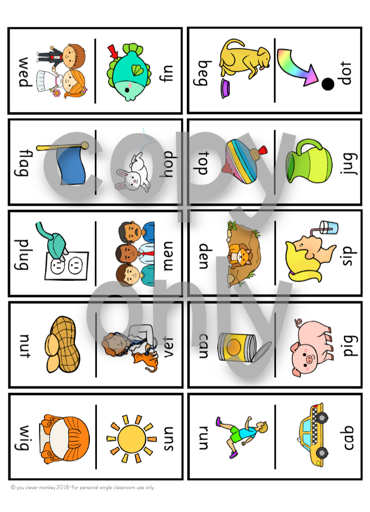 Domino Short Vowel Sound Word Family Cards - classroom HQ