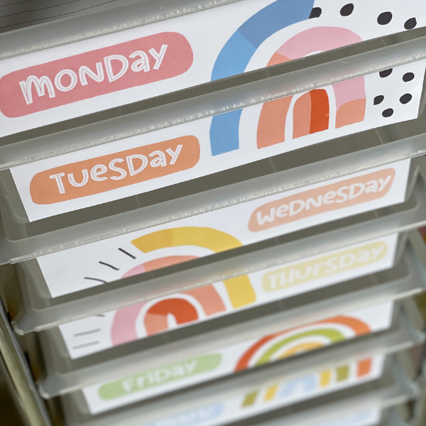 OVER THE RAINBOW 10-Drawer Rolling Trolley Cart Labels - classroom HQ