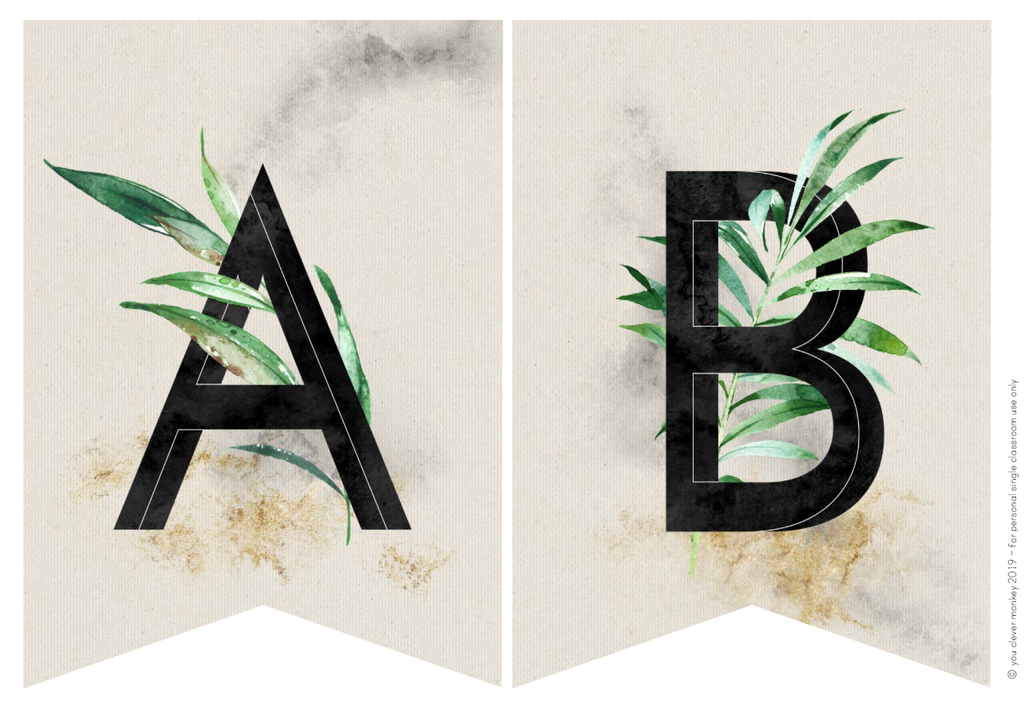 Tropical Alphabet Bunting (Black Letters)
