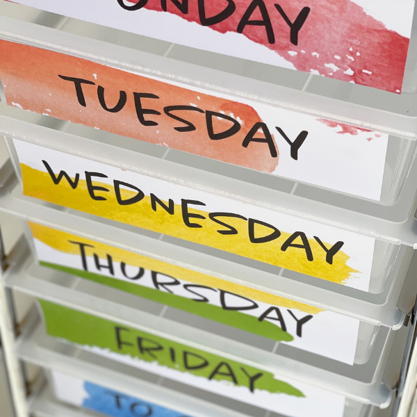 WATERCOLOR PAINT 10-Drawer Rolling Trolley Cart Labels - classroom HQ